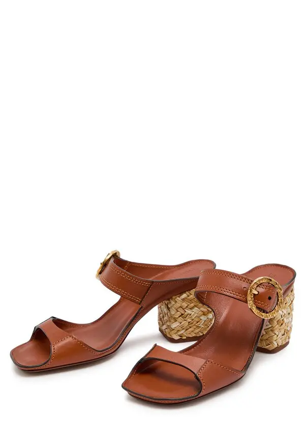 Zimmermann Solena 65 Leather And Raffia Mules