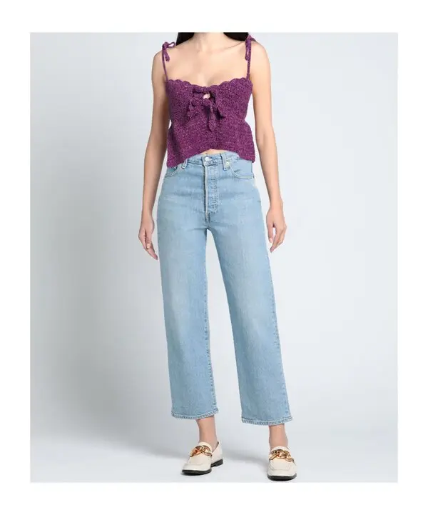 GANNI Cropped Knit Top With Deep V Neckline And Tie Detail