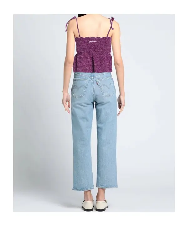GANNI Cropped Knit Top With Deep V Neckline And Tie Detail