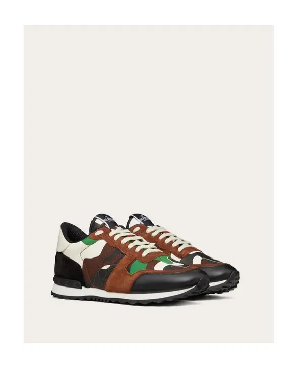 Valentino Garavani Rockrunner Camouflage Lace-up Sneakers - Black