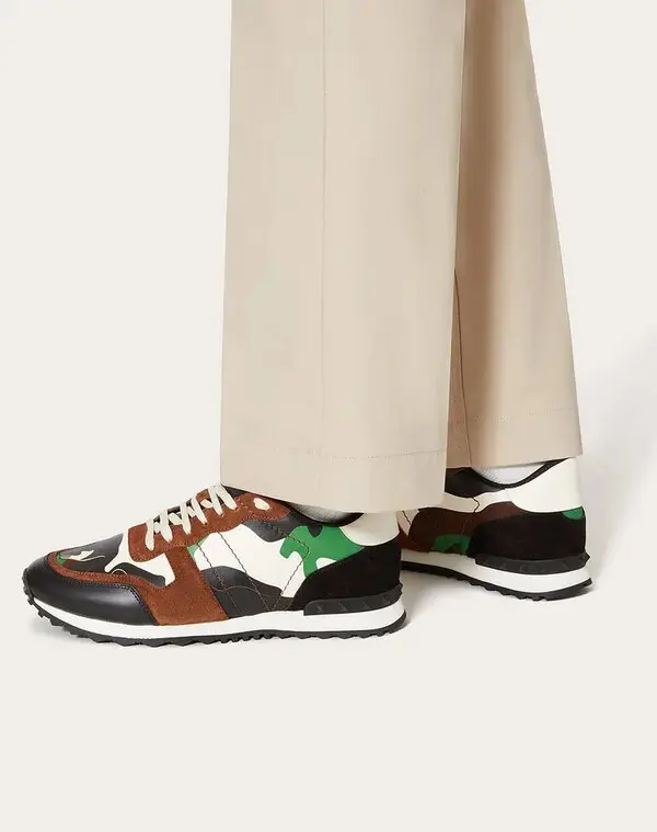 Valentino Garavani Rockrunner Camouflage Lace-up Sneakers - Black