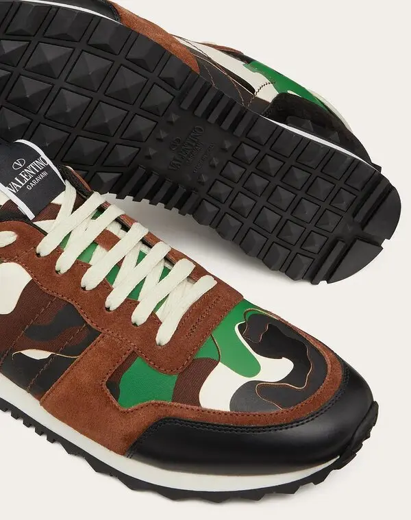 Valentino Garavani Rockrunner Camouflage Lace-up Sneakers - Black
