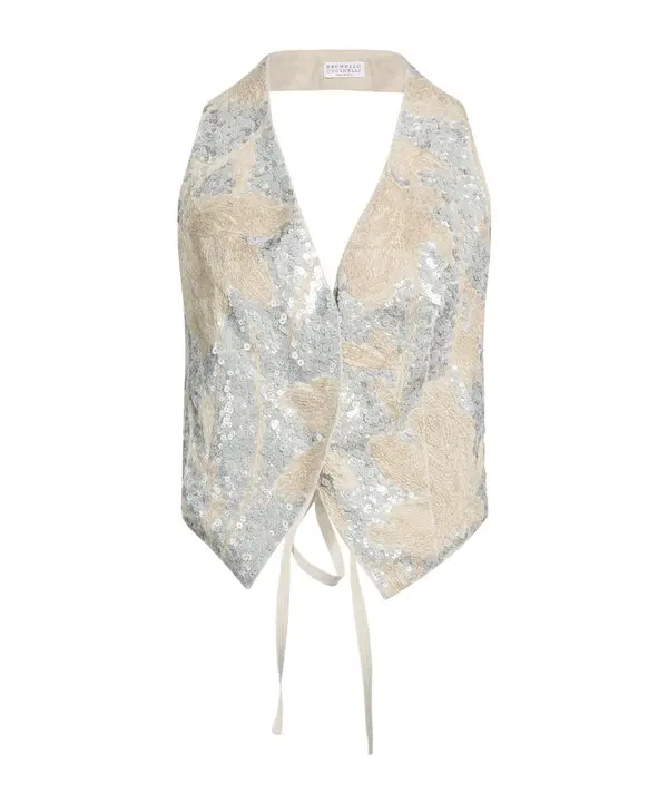 Brunello Cucinelli Sleeveless Sequined Deep V Neckline Top