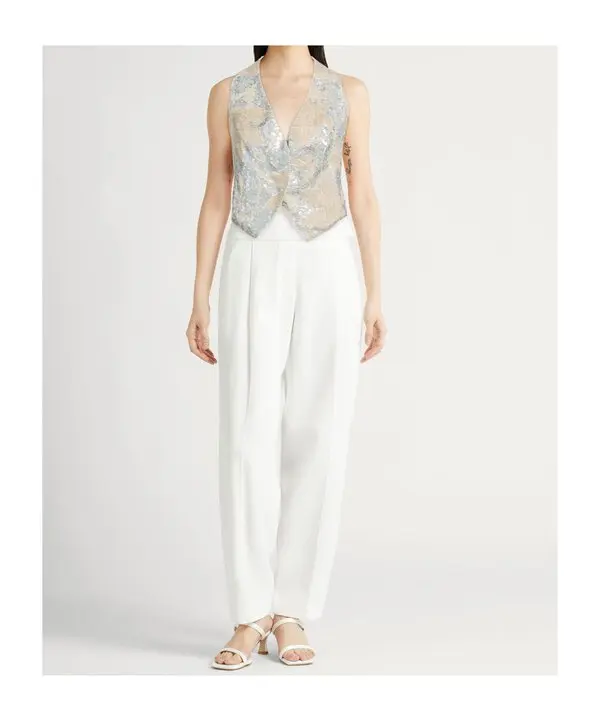 Brunello Cucinelli Sleeveless Sequined Deep V Neckline Top