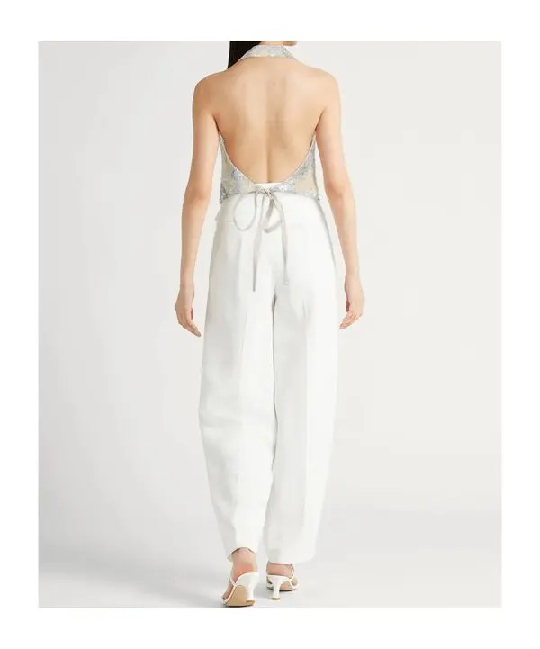 Brunello Cucinelli Sleeveless Sequined Deep V Neckline Top