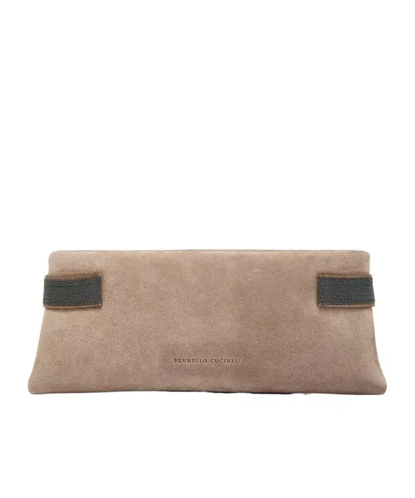 Brunello Cucinelli Bead Embellished Suede Clutch