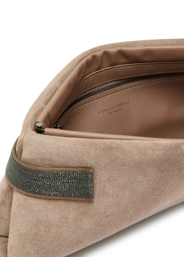 Brunello Cucinelli Bead Embellished Suede Clutch