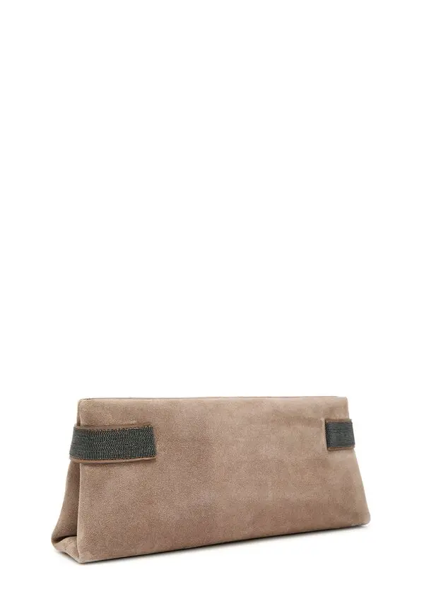 Brunello Cucinelli Bead Embellished Suede Clutch
