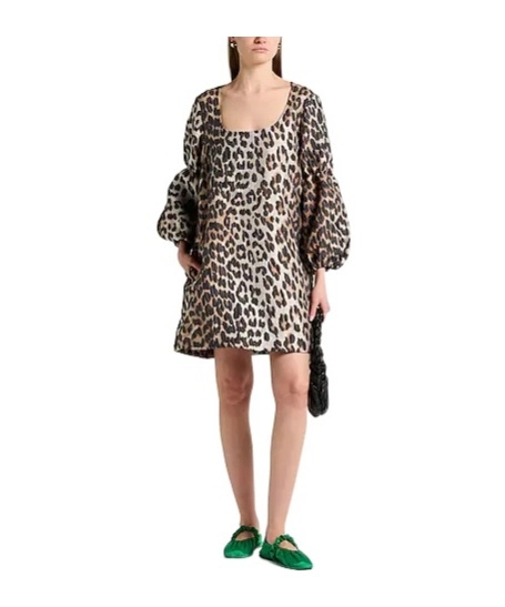 GANNI Leopard-print Long Sleeve Dress