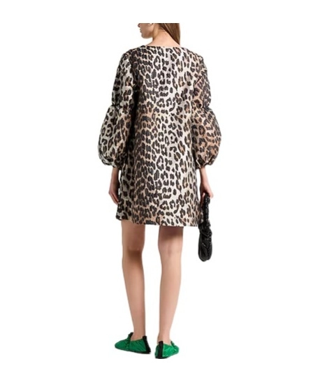 GANNI Leopard-print Long Sleeve Dress
