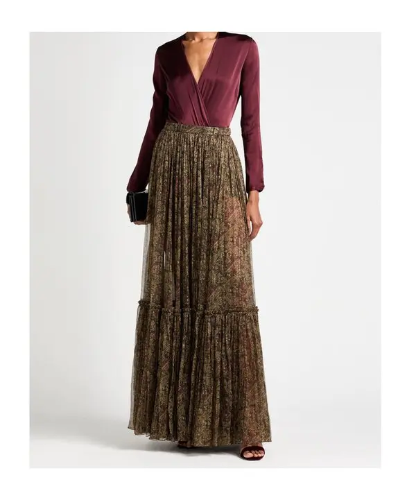 Saint Laurent Printed Elasticated Waist Midi Skirt - Green