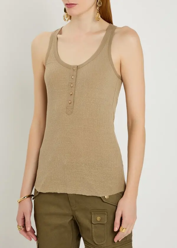 Isabel Marant Étoile Ribbed Scoop Neck Button-up Top