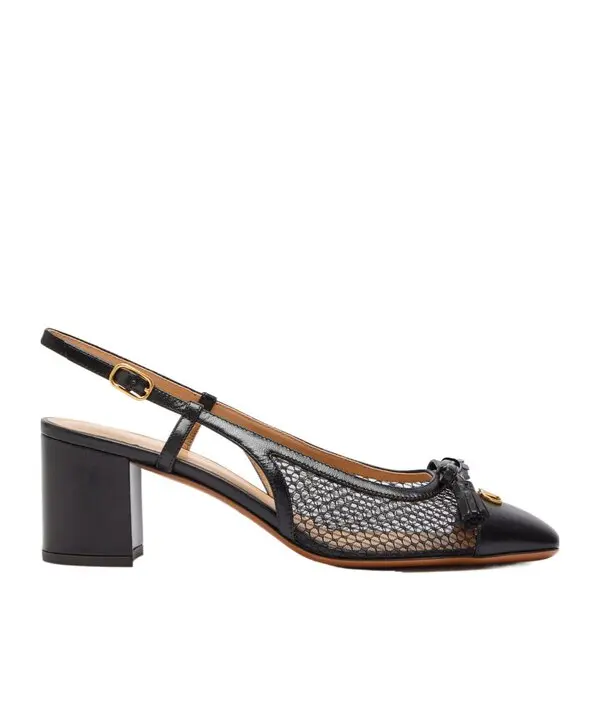 Valentino Garavani 60 Vlogo Mesh And Leather Slingback Pumps - Black