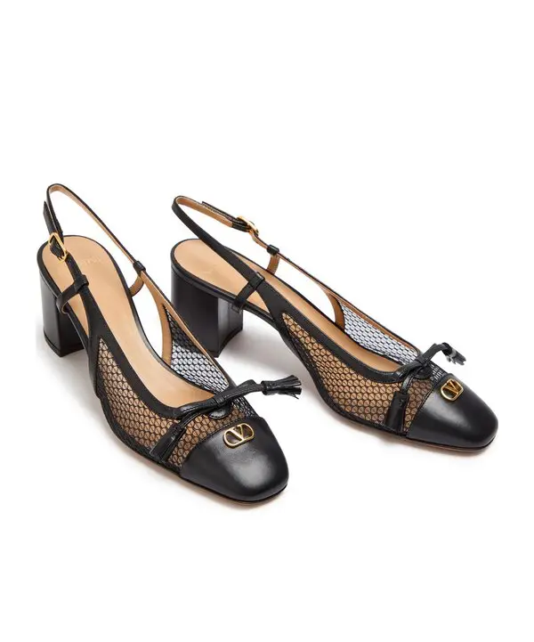 Valentino Garavani 60 Vlogo Mesh And Leather Slingback Pumps