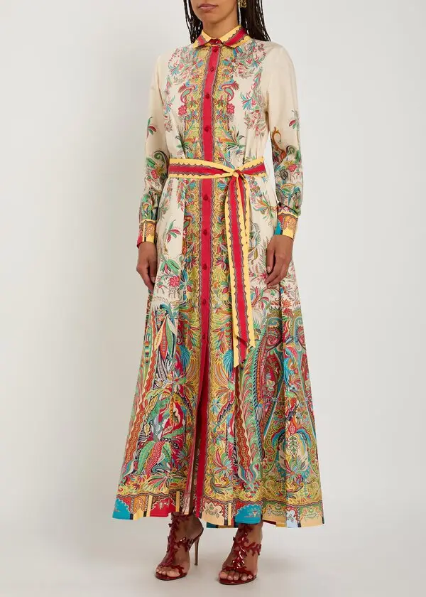 Etro Printed Belted Cotton-poplin Midi Shirt Dress