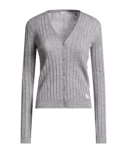Burberry Ribbed V-neck Cardigan With Brand Label
