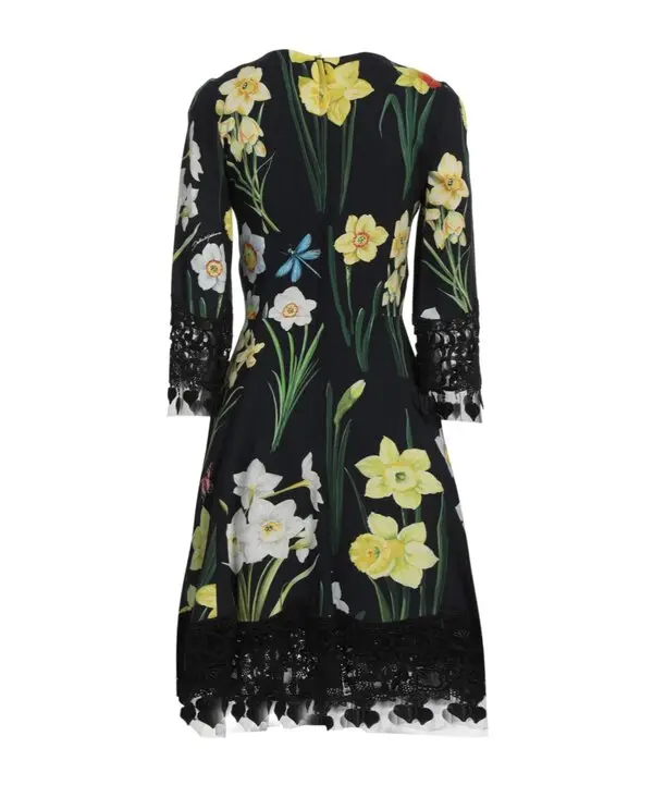 Dolce & Gabbana Floral Print Lace Trimmed Midi Dress