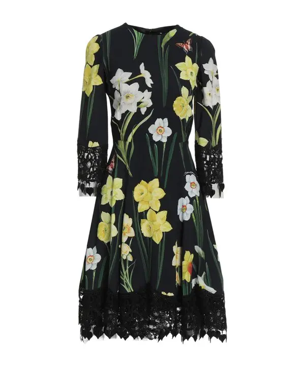 Dolce & Gabbana Floral Print Lace Trimmed Midi Dress