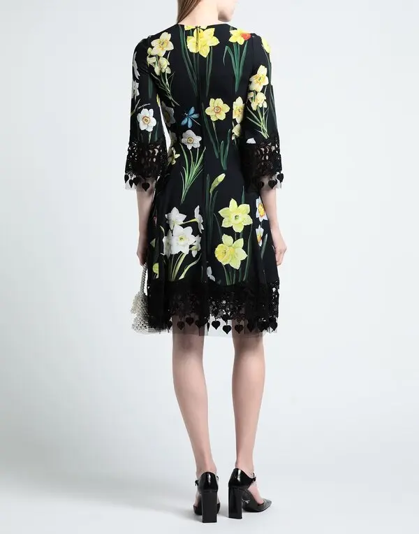 Dolce & Gabbana Floral Print Lace Trimmed Midi Dress