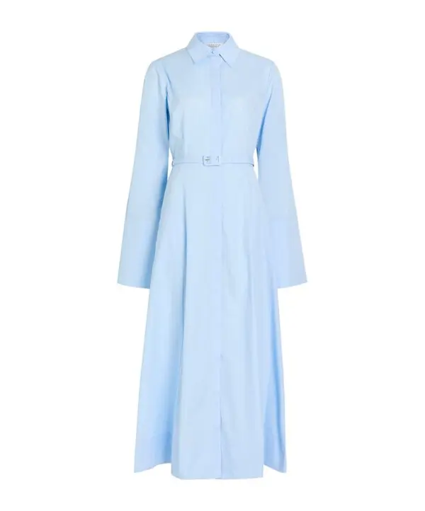 Gabriela Hearst Belted Cotton-poplin Maxi Shirt Dress - Blue