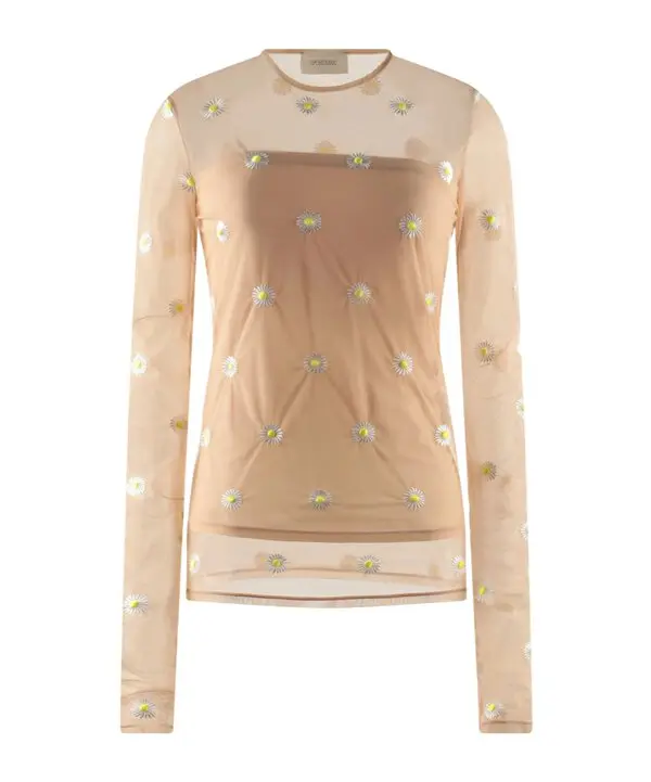 Sportmax Sheer Floral Embroidered Long Sleeve Top