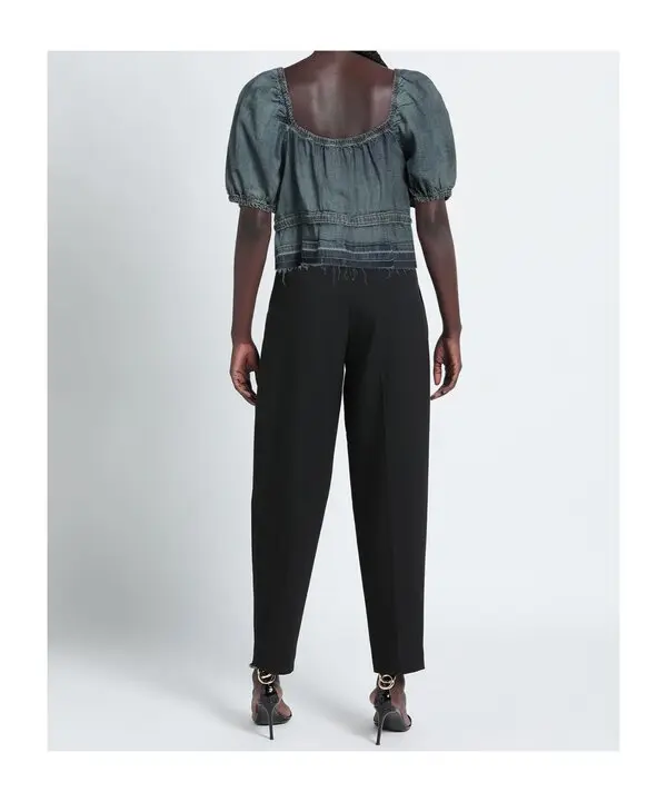 GANNI Denim Short Sleeve Top With Lace-up Detail