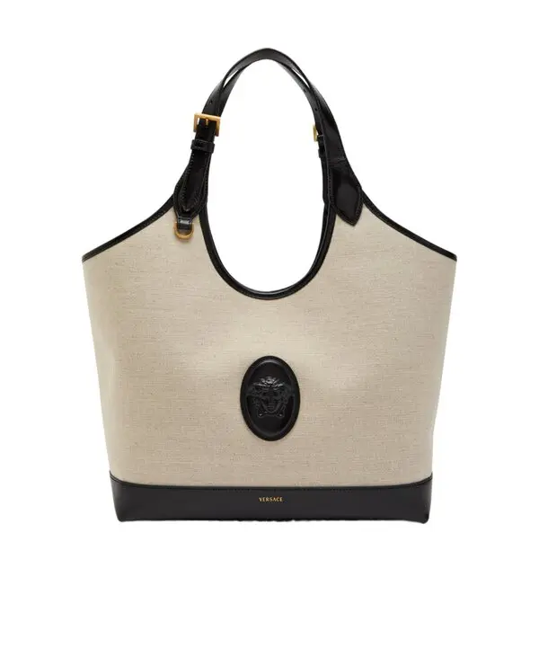 Versace Large Leather And Canvas Tote Bag