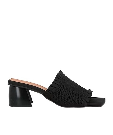 GANNI Square Toe Gathered Slide Sandals - Black