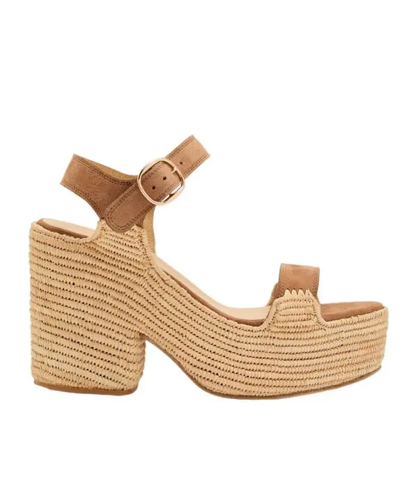 Gabriela Hearst Suede And Raffia Platform Sandals - Nude
