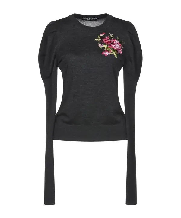 Dolce & Gabbana Wool Embroidered Knit Sweater - Black