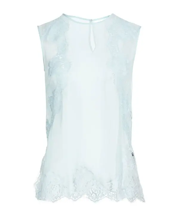 Dolce & Gabbana Sleeveless Lace Trimmed Voile Top - White
