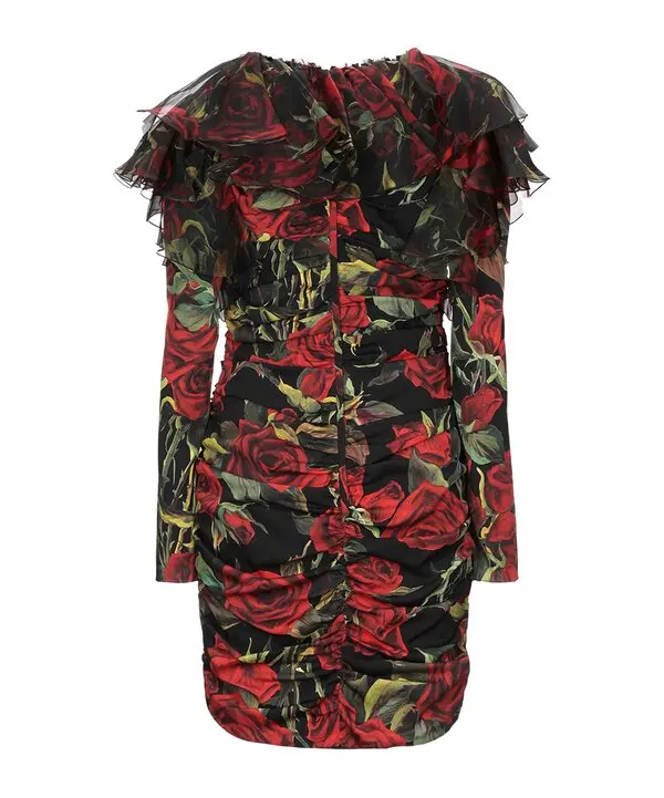 Dolce & Gabbana Floral Print Long Sleeve Ruched Dress