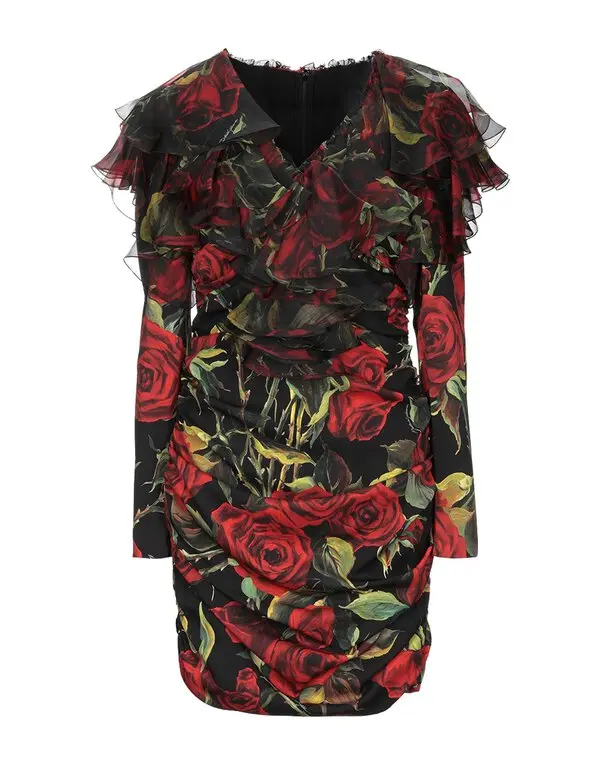 Dolce & Gabbana Floral Print Long Sleeve Ruched Dress