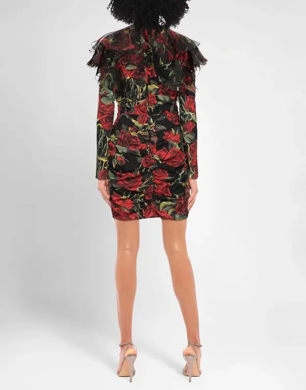 Dolce & Gabbana Floral Print Long Sleeve Ruched Dress