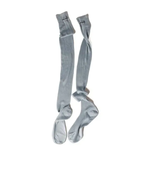 Miu Miu Ribbed Knit Hold-ups With Logo Patch - Interstellar Blue