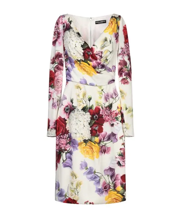 Dolce & Gabbana Floral Print Long Sleeve V-neck Dress