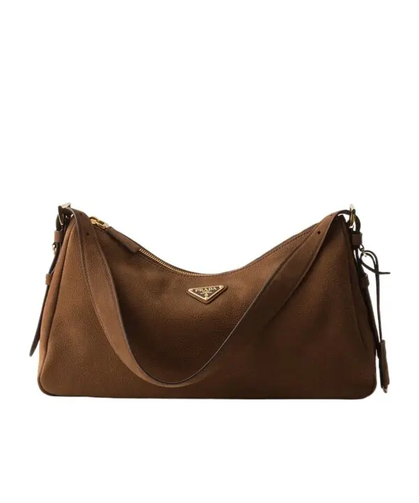 Prada Aimée Large Nubuck Leather Shoulder Bag - Cocoa Brown