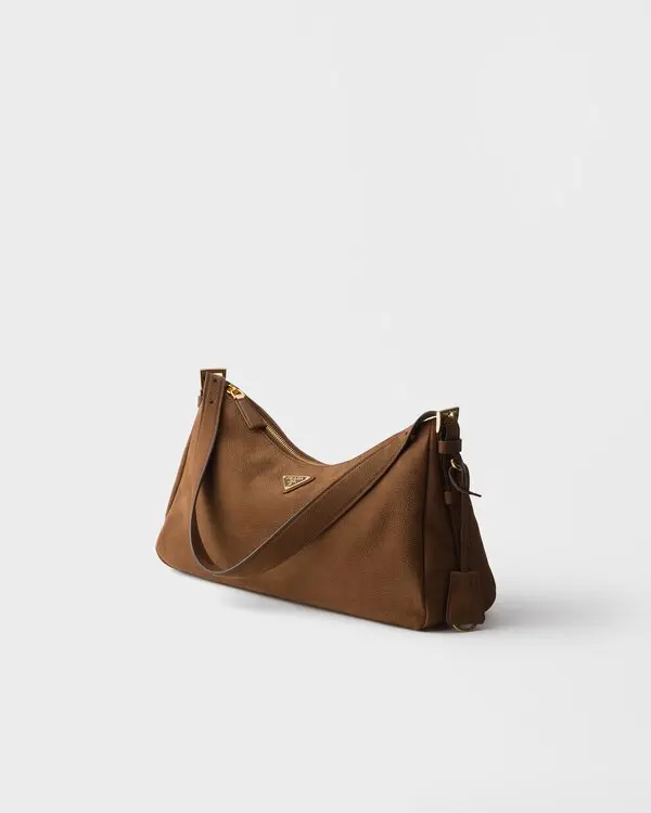 Prada Large Nubuck Leather Shoulder Bag - Cocoa Brown