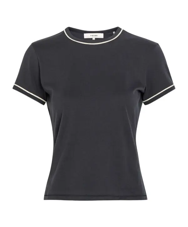 FRAME Pipe-trim Cotton T-shirt - Black
