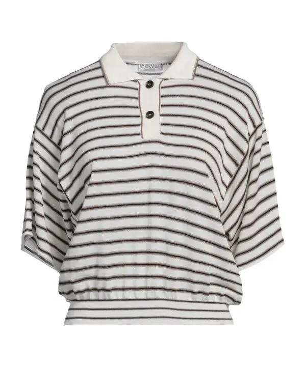 Brunello Cucinelli Striped Polo Collar Short Sleeve Top