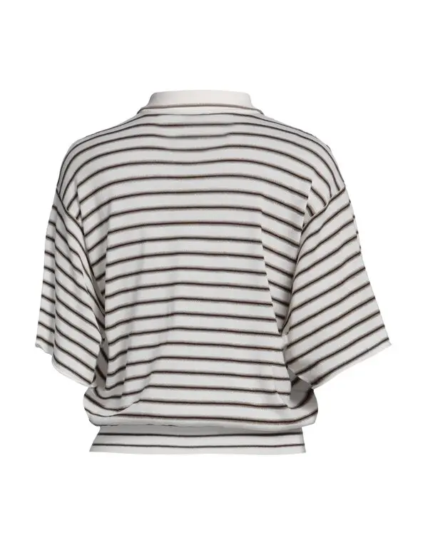 Brunello Cucinelli Striped Polo Collar Short Sleeve Top