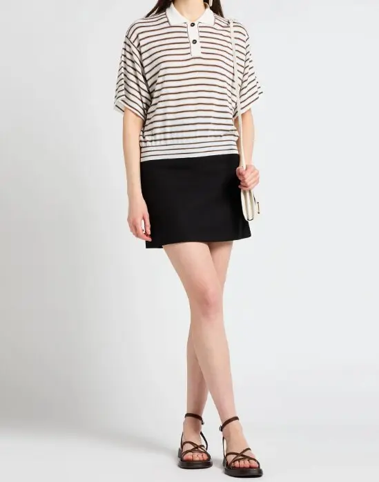 Brunello Cucinelli Striped Polo Collar Short Sleeve Top
