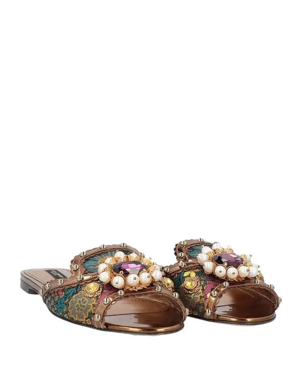 Dolce & Gabbana Multicolor Metallic Jacquard Embellished Slide Sandals