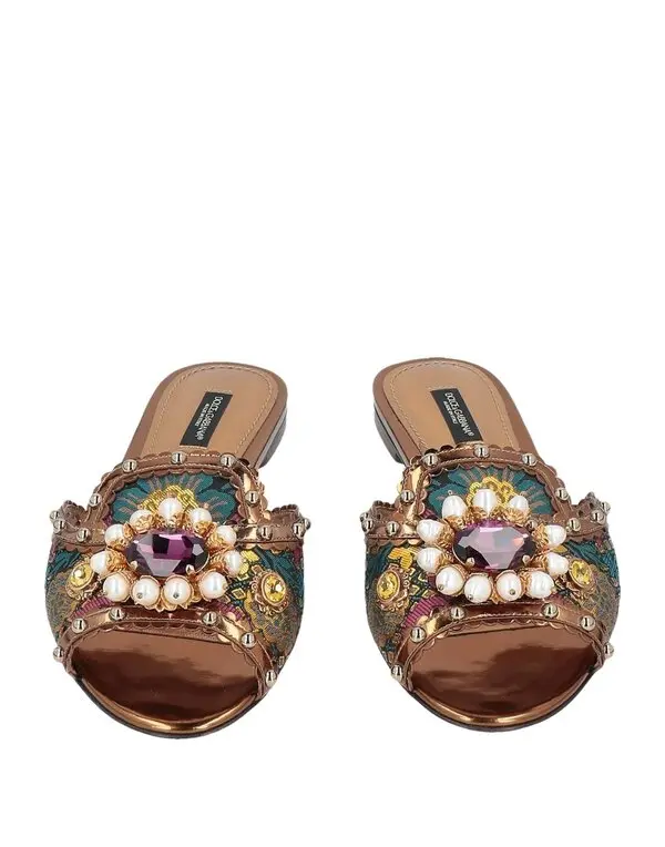 Dolce & Gabbana Multicolor Metallic Jacquard Embellished Slide Sandals