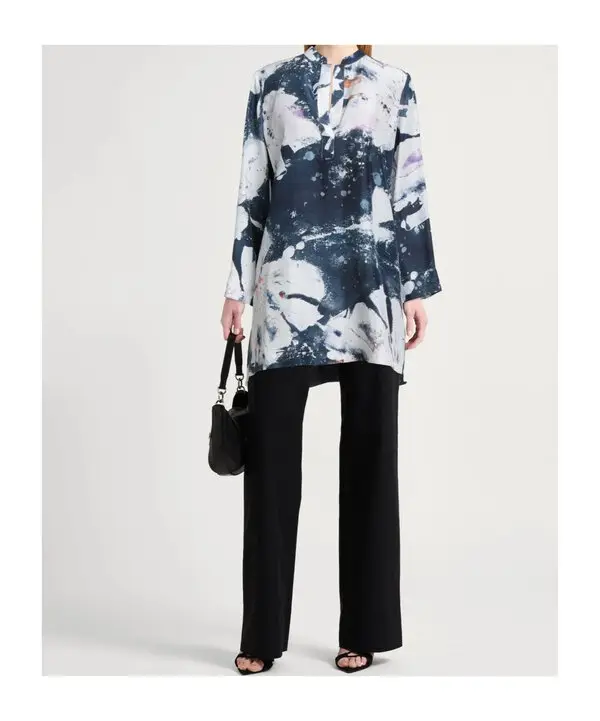 MAXCO. Max&co. Graphic Print Stand Collar Long Sleeve Top