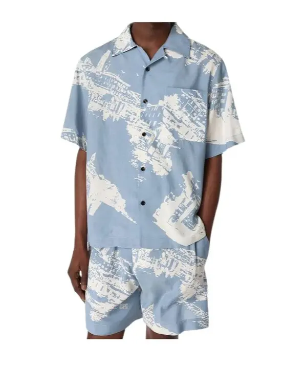 Bottega Veneta Italian Postcard Silk Shirt - Blue/dove