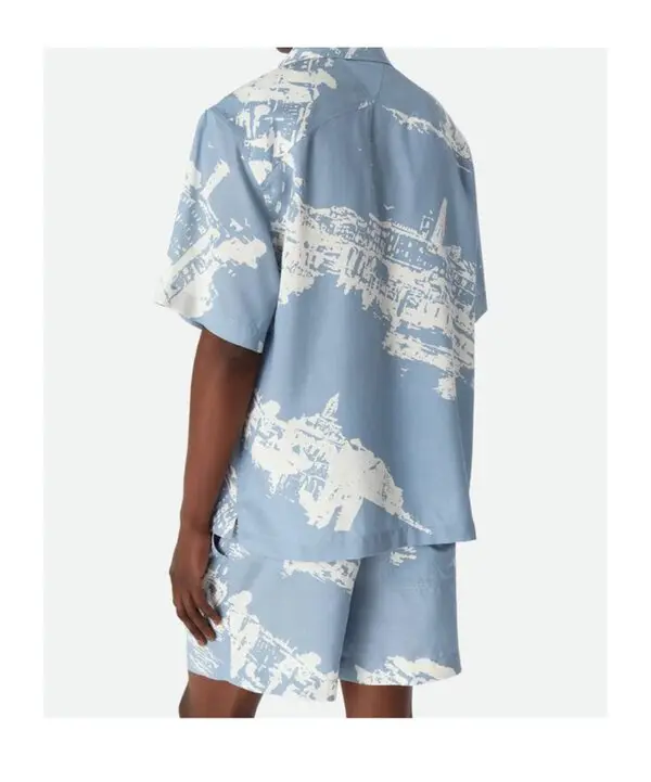 Bottega Veneta Italian Postcard Silk Shirt - Blue/dove