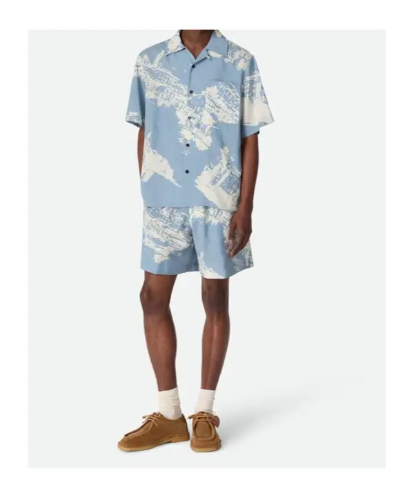 Bottega Veneta Italian Postcard Silk Shirt - Blue/dove