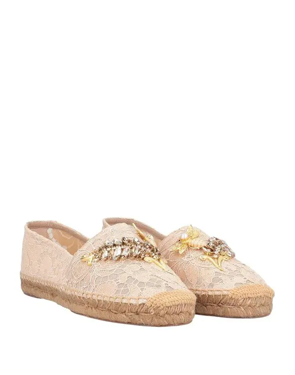 Dolce & Gabbana Lace Espadrilles With Crystal Embellishment - Nude