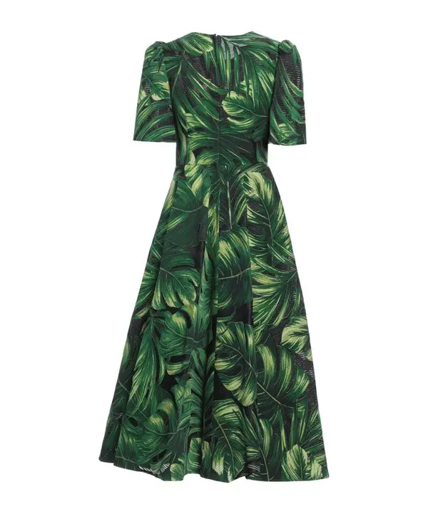 Dolce & Gabbana Leaf Print Jacquard Flared Dress